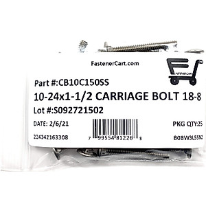 10-24x1-1/2 Carriage Bolts Stainless Steel 18-8 (25 Pieces)