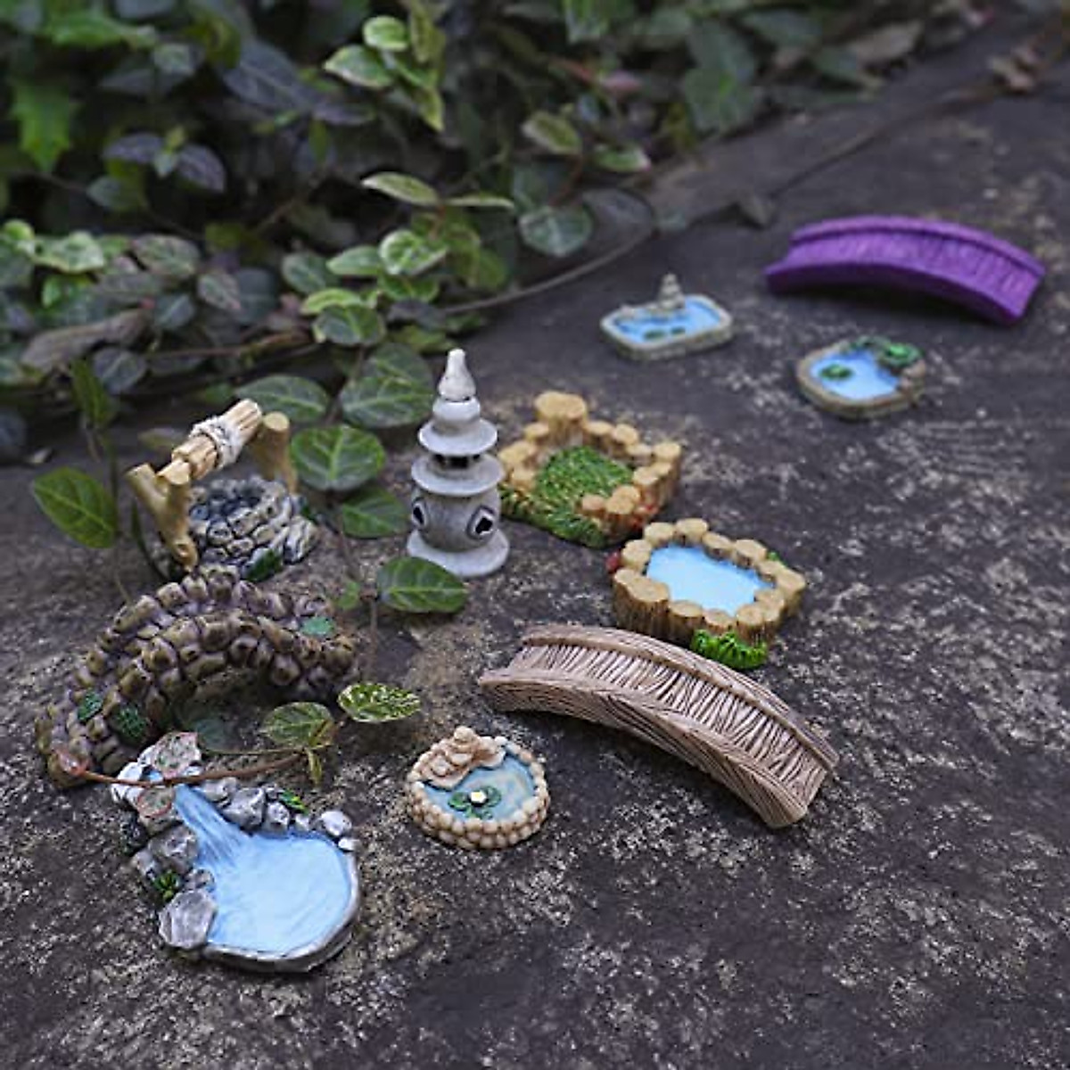 Miniature Fairy Garden Accessories Outdoor - 15 Pieces DIY Crafts Kit for Dollhouse Plants Bonsai Decoration, Pond Bridge Water Well Figurines Mini Lawn Garden Ornament for Micro Landscape Yard