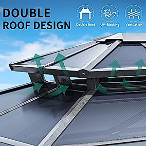 YITAHOME 10x12FT Gazebo Hard-Top Double Roof Canopy Outdoor with Netting and Shaded Curtains, Aluminum Frame Polycarbonate Hardtop Garden Tent for Patio, Backyard, Deck and Lawns, Brown