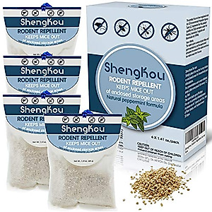 ShengKou Deterrent Mouse Repellent Pouches, Keep Rodent, Mice, Rats Away from Your House, Indoor, Cars, Vehicles, Home (4 Packs)