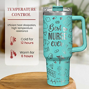 Nurse Gifts for Women, Nurse Tumbler with Handle 40oz Stainless Steel Coffee Cup with Straw Lid, Nursing Gift for Female Nurses, Nurse Appreciation Gift for Graduation Christmas Birthday Nurse Week
