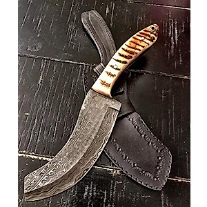 Damascus Knife 11.5" Tactical Knife 100% Hand Forged Full Tang Hunting Knife with Ram Horn Handle Perfect for Camping, Hunting, Indoor, Outdoor Activities