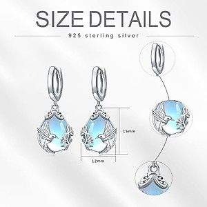 Moonstone Hummingbird Earrings Teardrop Dangle Huggies Earrings 925 Sterling Silver Hoop Earrings Jewelry for Women