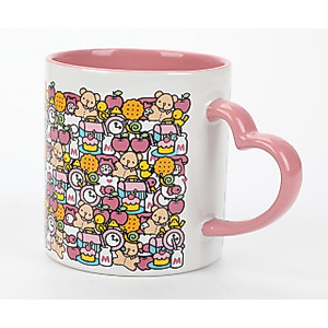 Bioworld Hello Kitty Mug with Pink Heart Shaped Handle - 16oz Ceramic Mug