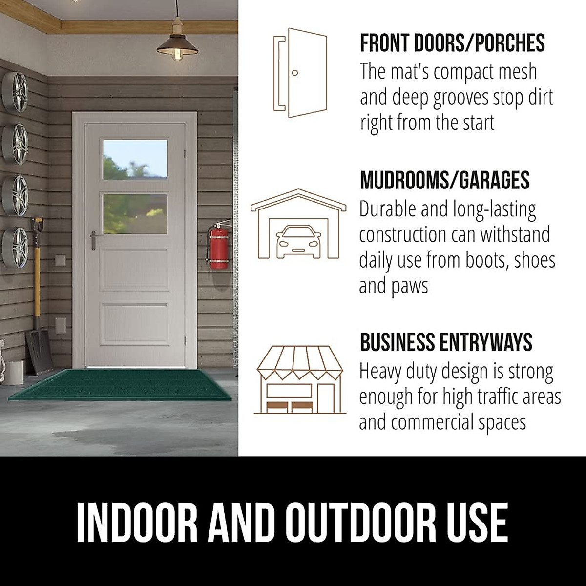 Gorilla Grip Stain and Fade Resistant Dirt Grabber Mesh Door Mat, Low-Profile, Heavy Duty Quick Dry Striped Doormat, Mats for Indoor or Outdoor Entry, Shoe Scraper, Garage Entrance Mat, 35x23, Green