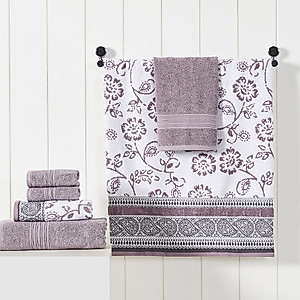 Modern Threads 6 Piece Set, 2 Bath Towels, 2 Hand Towels, 2 Washcloths Yarn Dyed Jacquard/Solid Towel Set Ophelia Orchid
