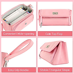 Sooez Super Large Pencil Case, Big Capacity Pencil Bag with 3 Compartments, Hold 200 pencils, Cute Pencil Pouch with Zipper, Portable Stationery Pen Bag, Aesthetic School Supplies For Girls, Pink