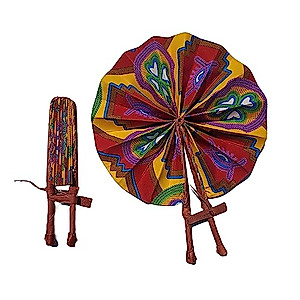 African Fabric Folding Fan: Church, Ankara, Multicolor, kente, Leather, Wedding, Sports, and Pouch Included