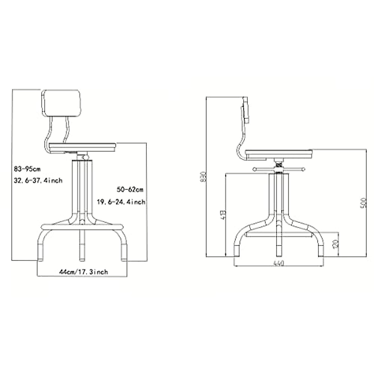 Lisuden Industrial Bar Stools with Backs, Industrial Farmhouse Bar Stools Swivel Stool Counter Kitchen Island with Stools Adjustable 20''-24'' Bar Stools Set of 2