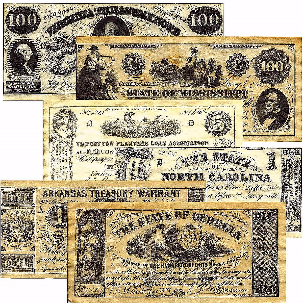 Historical Documents Confederate Currency Set: 25 Replica Notes (Set A, B, C, & D) - Civil War Era Currency Replica Set - Adults - Small - Unisex - Paper - No Assembly Required