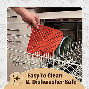 Reusable Silicone Air Fryer Liners by Linda’s Essentials (3 Pack) - Non Stick Easy Clean Air Fryer Liners Reusable Mats Air Fryer Accessories Includes Cheat Sheet And Recipe Book (Square (8.5 Inches))