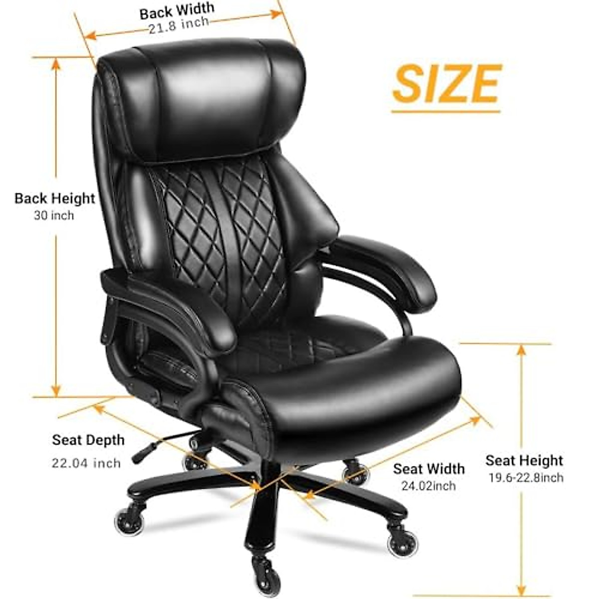 WILLMITA 400lbs Big and Tall Office Chair for Heavy People Executive Office Chair Wide Spring Seat Home Office Desk Chair with Heavy Duty Casters 360 Swivel Chair Computer PU Leather Chair (Black)