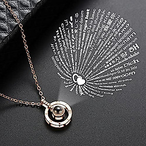 Youz I Love You Necklace in 100 Languages Gift Set, Heart Pendant Projection Lux Bloom Rose Box (B)