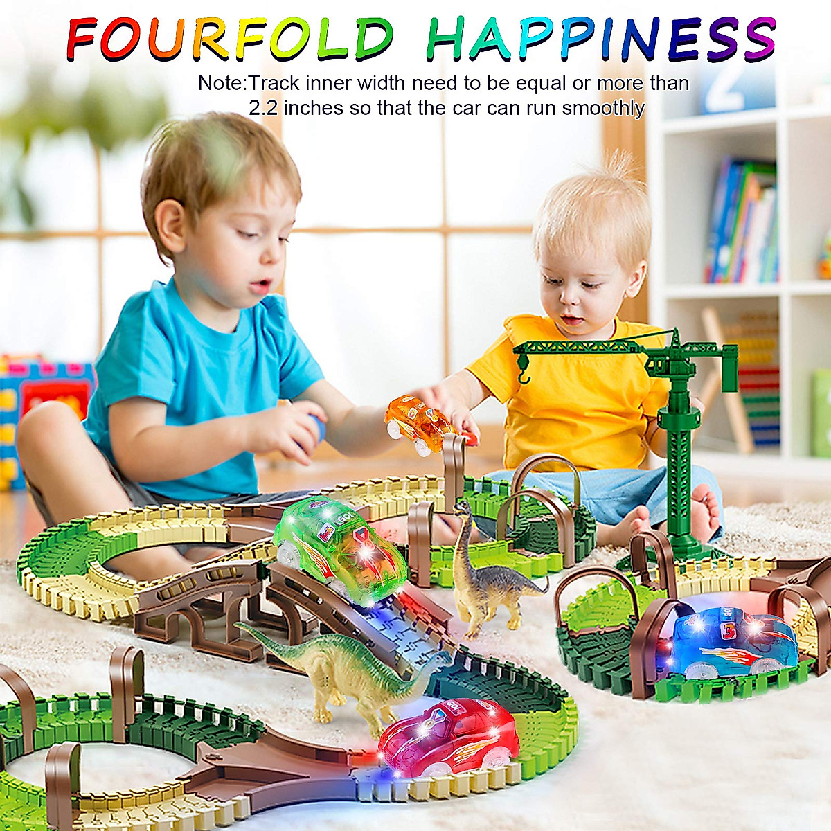 4pcs Tracks Cars Replacement Only - Light Up Magic Cars for Tracks Compatible with Glow in the Dark Toy Cars with 5 Led Flashing Lights for Most Race Tracks, Toys for 3+ Years Old Childs Boy and Girls