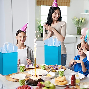 Kosiz 100 Pcs Small Gift Bags with Handles Bulk Include 50 Pcs Paper Bags and 50 Pcs Tissue Papers for Christmas Holiday Birthday Baby Shower Wedding Party Supplies Gifts(Blue)