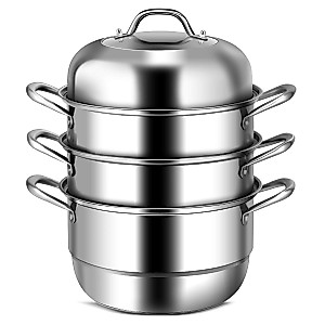 COSTWAY 4-Tier Steamer for Cooking, 11 Inch Stainless Steel Steamer Pot with Tempered Glass Lid, Handles on Both Sides, Includes 2 Steaming Septa, Dishwasher Safe, Ideal for Vegetable, Food, Kitchen