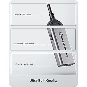 ALOGIC 2-in-1 USB-C Audio and Charging Adapter,USB-C to 3.5mm Audio Jack & USB-C Charging Port,PD Fast Charging,Ultra-Built Quality,Compatible with USB-C iPad/Tablets, Smartphones, laptops and More.