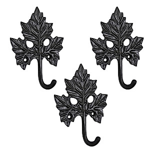 Set of 3 Cast Iron Maple Leaf Shape Coat Hooks Wall Art Decor-Maple Leaf Shape Hangers and Key Holder-Clothes Rack and Backpack Hanger-Coat Hooks Home Decor for Storage, Living Room, Hallway, Office