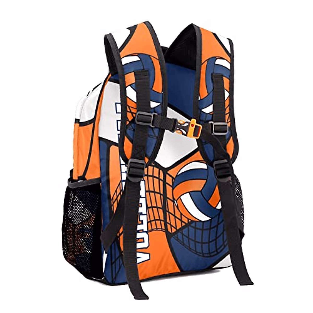 Zaaprint Custom Volleyball Orange Blue White Waterproof Backpack Bookbag with Name for Birthday Holiday Gift