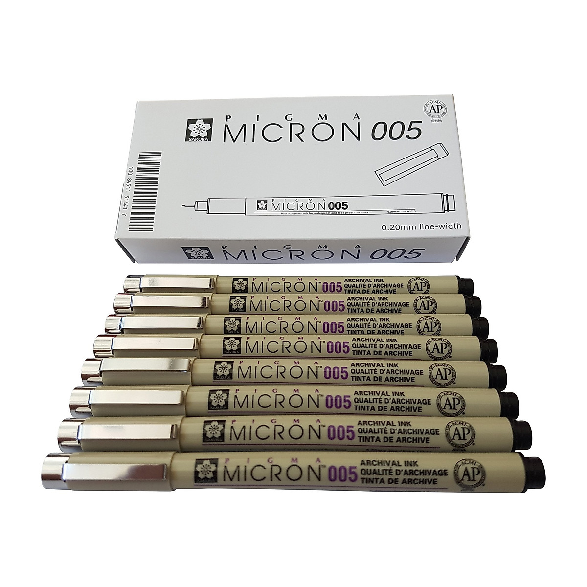 Sakura Pigma Micron pen 005 Black ink marker felt tip pen, Archival pigment ink, fine point for artist drawing pens - 8 pen set