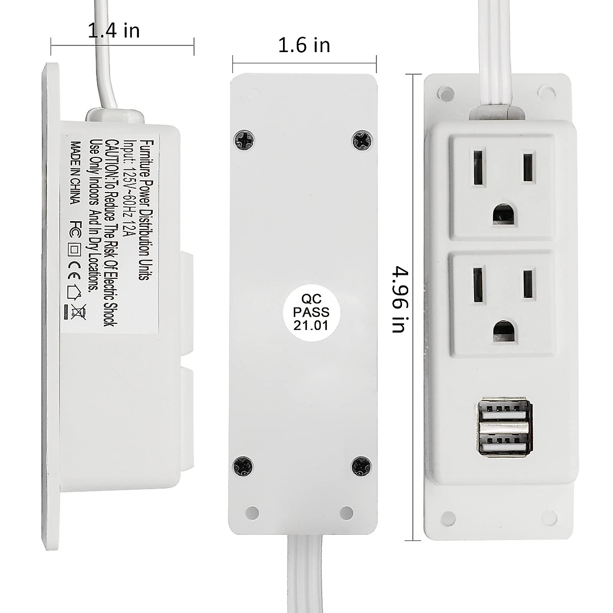 Power Strip with USB, BTU Wall Mount Power Outlet with 2 AC Outlets, 2 USB Ports, 6.56ft Extension Cord, Mountable Under Desk, Workbench, Nightstand, Dresser, Table