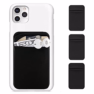 3Pack Lycra Cell Phone Card Holder (for Liquid Silicone Phone Case) Pocket Sticker Stretchy Credit/ID Card Sleeve Adhesive Stick on Wallet for Back of All Smartphones-Black with Flap