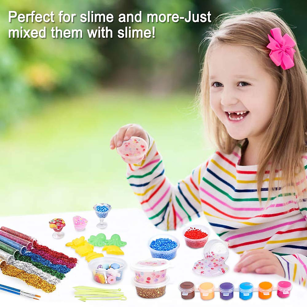 Slime Supplies Kit, 205 Pack Add Ins Slime Kit for Kids Girls Slime Making, Including Foam Balls, Glitter, Fishbowl Beads, Charms, Clear Containers by WINLIP