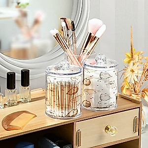 Kigai Cute Funny Cat Qtip Holder - 14OZ Clear Plastic Apothecary Jars Bathroom Canister Dispenser Organizer Vanity Storage Jar with Lid for Cotton Ball, Cotton Swab, Floss (2PACK)