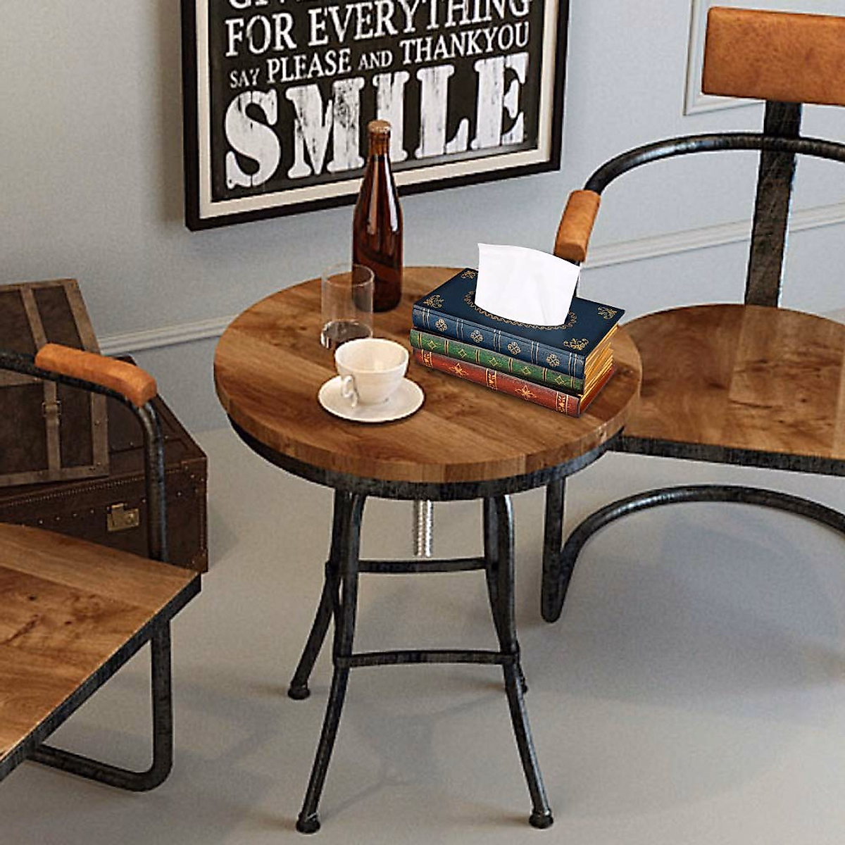 NiHome Tissue Box Cover Rectangular,Wood Box Rustic Tissue Holder Ideal for Bathroom Nightstand Office Car, Blue Top