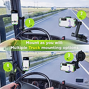 Truckules Truck Phone Holder Mount Heavy Duty Cell Phone Holder for Truck Dashboard Windshield 16.9 inch Long Arm, Super Suction Cup & Stable, Compatible with iPhone & Samsung, Green, Commercial Truck