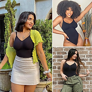 SHAPERX Women's Shapewear Bodysuit Tummy Control Body Shaper Seamless Sculpting Snatched Waist Body Suit,SZ5215-Black-S/M