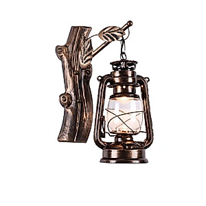 Lanterne Wall Sconce Retro Nostalgic Iron Personality Creative Light Metal Base Glass Lampshade Wall Lamp
