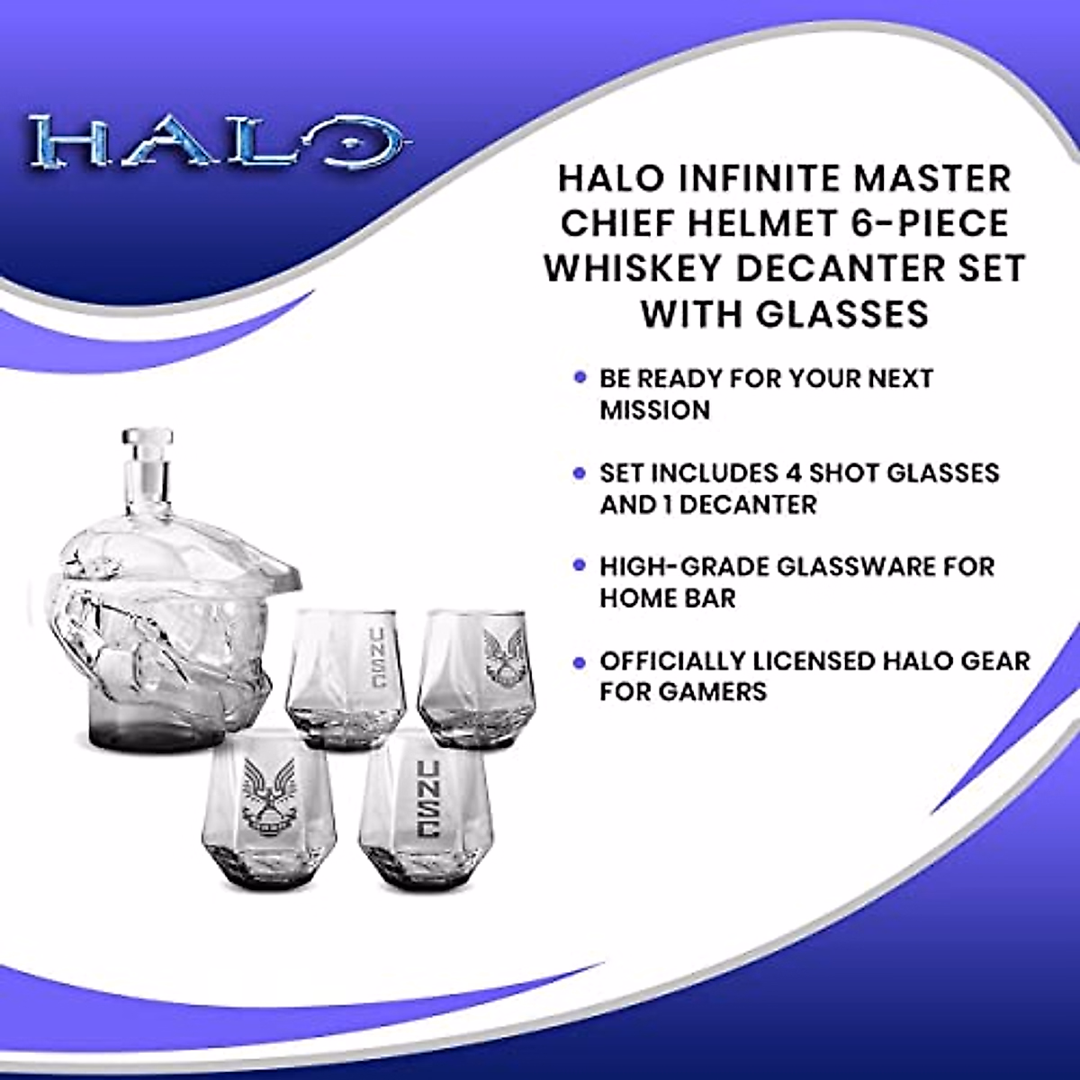 Halo Infinite Master Chief Helmet 6-Piece Whiskey Decanter Set with Glasses