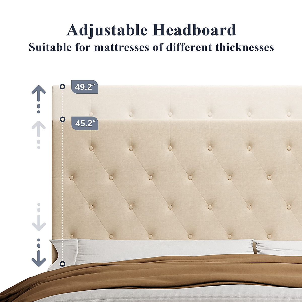 Allewie King Bed Frame with Adjustable Headboard/Diamond Stitched Button Tufted/Fabric Upholstered Platform Bed Frame/Wood Slat Support/No Box Spring Needed/Easy Assembly, Beige