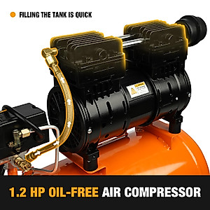 FORNAX Portable Air Compressor 6 Gallon, 1 HP 2.2CFM@ 90 PSI Oil Free Air Compressor, Max Pressure 125 PSI, 65 dB Quiet Compressor for Auto Repair, Tire Inflation, Spray Painting, Woodwork Nailing