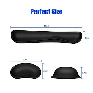 JIKIOU Upgrade Enlarge Gel Memory Foam Set Keyboard Wrist Rest Pad, Mouse Wrist Cushion Support for Office, Computer, Laptop, Mac, Comfortable, Lightweight for Easy Typing Pain Relief, Black
