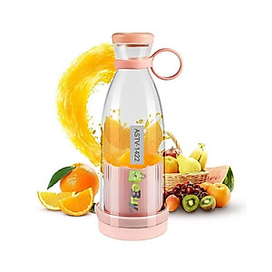 Wireless Charging 4 Blades Electric Juicer Mini Portable Blender Fruit Mixers Fruit Extractors Machine Blender Smoothies Mixer Personal Size Blender for Juice, Shakes, and Smoothies (White/Pink))