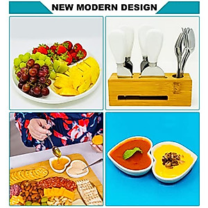 Large Charcuterie Board and Knife Set – Unique Bamboo Cheese Board Set with Fruit Plate & Stainless Steel Ceramic Accessories, Charcuterie Platter & Serving Tray (17.3" x 13")