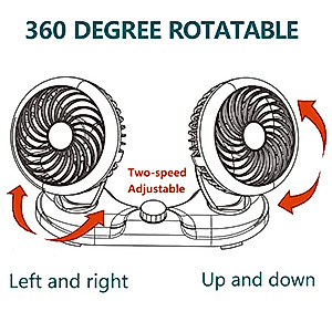 12 V Car Fans for Backseat, Car Cooling Fan with Cigarette Lighter Plug, 360 Degree Dual Head Rotatable Auto Vehicle Fan, Quiet Dashboard Cooling Fan for SUV, RV, Boat