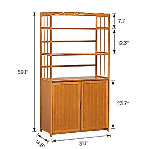 MoNiBloom Bamboo Kitchen Storage Cabinet 5 Tier Freestanding Sideboard with 3 Open Shelves and Doors, Floor Cabinet, Display Unit for Home, Natural