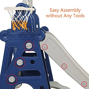 3-in-1 Kids Slide for Toddlers Age 1-3 Slide and Swing Set,Indoor Playground for Children,Freestanding Outdoor Slides with Basketball Hoop,Outside Climber Playhouses,Baby Climbing Toys Blue