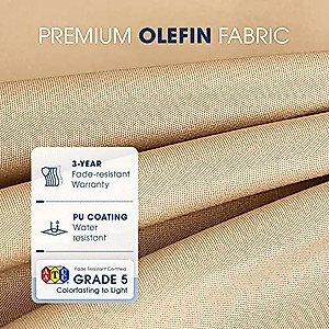 BLUU MAPLE 9 FT Outdoor Solar Patio Umbrella LED Table Umbrellas with 16 LED Strip Lights & Hub Light, Aluminum Frame, 3 YEARS Fade Resistance & UV Protection Olefin Fabric - Cream Beige