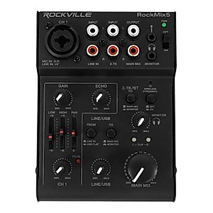 Rockville RockMix 5 Channel Pro Mixer w/USB Interface, Bluetooth, Echo, EQ