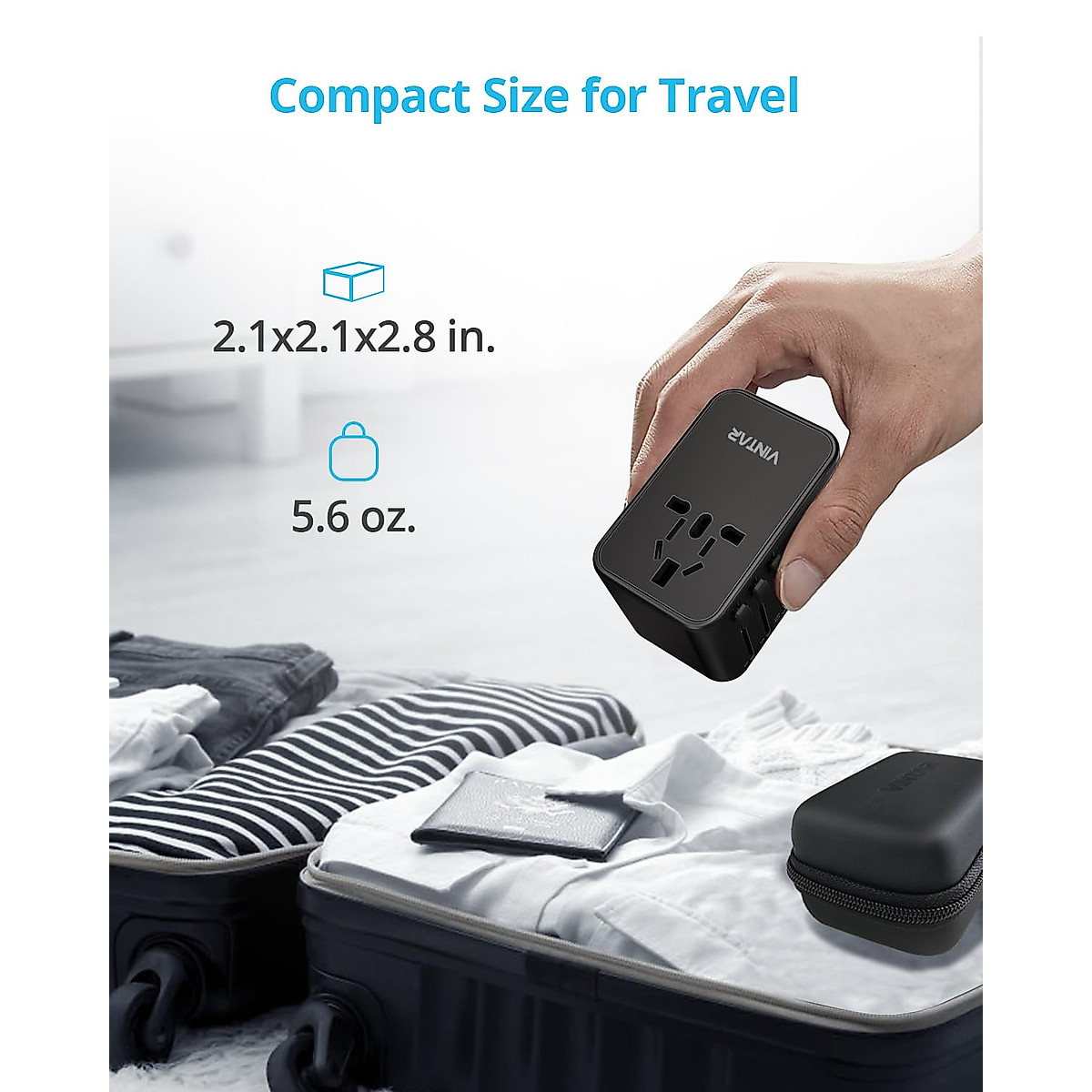 Universal Travel Adapter, VINTAR 75W GaN International Plug Adapter with 3 USB-C PD & 2 USB-A QC, All-in-One Travel Essentials for UK/EU/USA/AUS, Worldwide Power Adapter for Laptops Tablets Phones