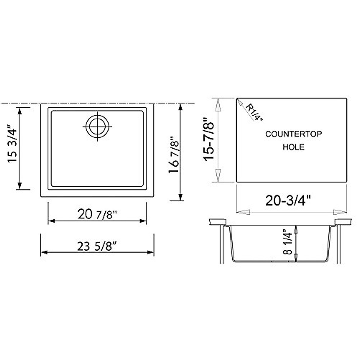 ALFI brand AB2420UM-W Undercount Single Bowl Granite Composite Kitchen Sink, 24", White