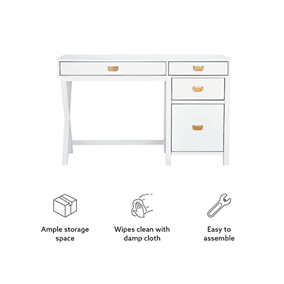 Linon White Modern Classic Side Storage Sadie Desk