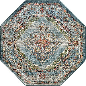 Unique Loom Isabella Collection Area Rug - Rossellini (5' 1" Octagon, Blue/ Beige)