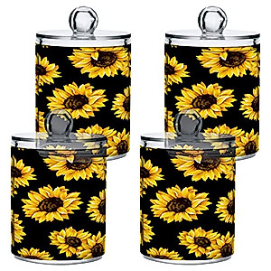Kigai Sunflower Qtip Dispenser Apothecary Jars Bathroom, 2 Pack of 14 oz - Qtip Holder Storage Canister Clear Plastic Acrylic Jar for Cotton Ball, Cotton Swab, Cotton Round Pads, Floss