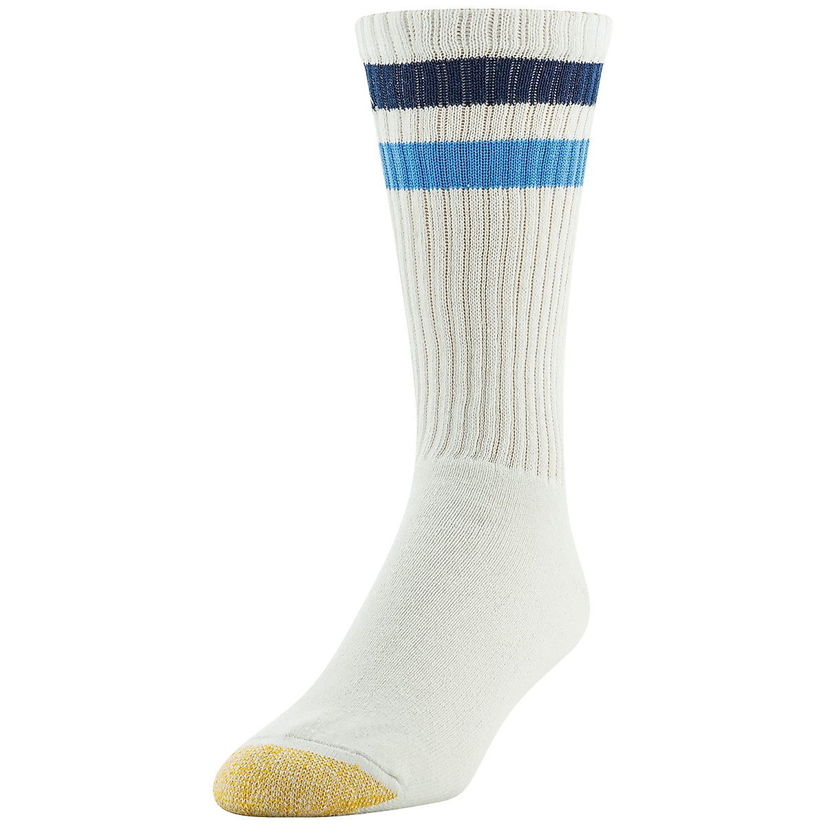 GOLDTOE Men's 656S Cotton Crew Athletic Socks, Multipairs, Stripe White/Light Blue Assorted (6-Pairs), Large