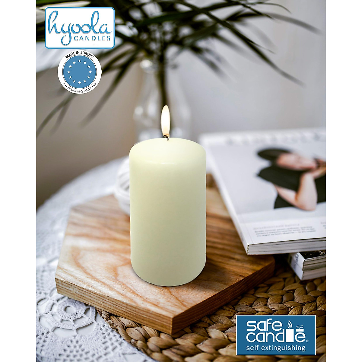 HYOOLA Ivory Pillar Candles 2x3 Inch - Unscented Pillar Candles - Set of 4 - European Made